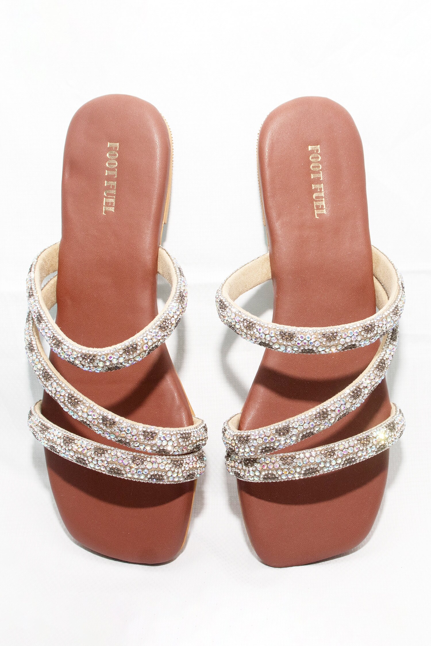 Buy Brown Embellished Inari Stone Studded Strappy Flats by Foot Fuel ...