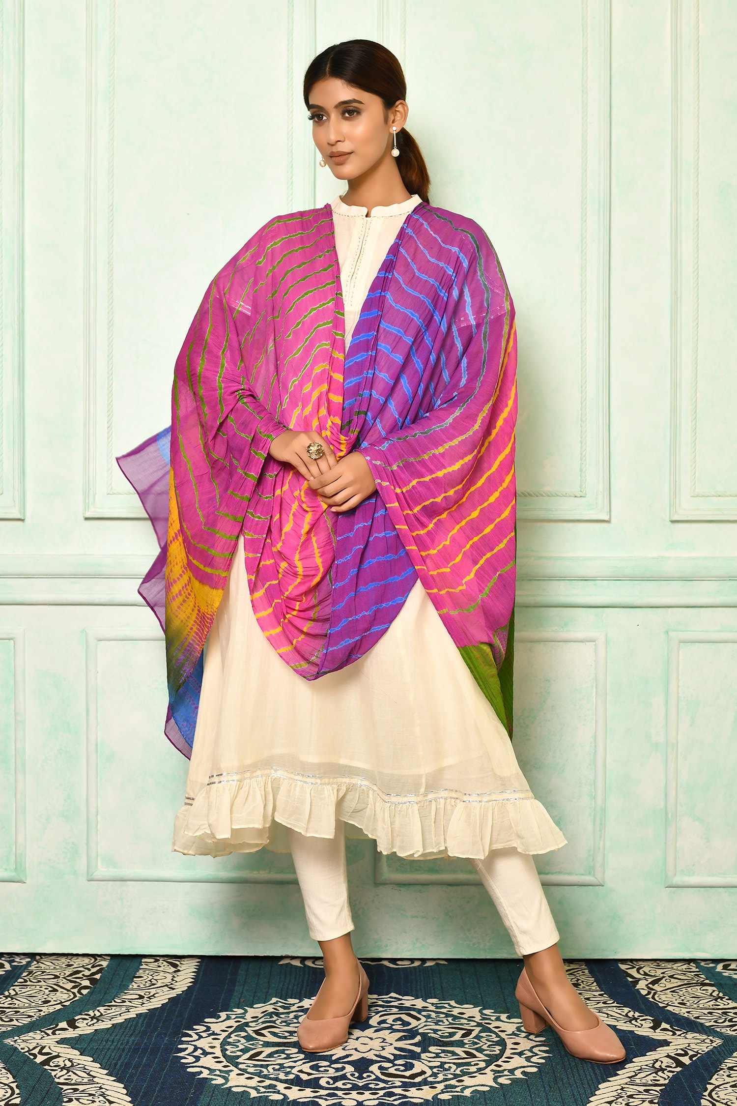 Buy Multi Color Georgette Leheriya Pattern Dupatta For Women by Aryavir ...