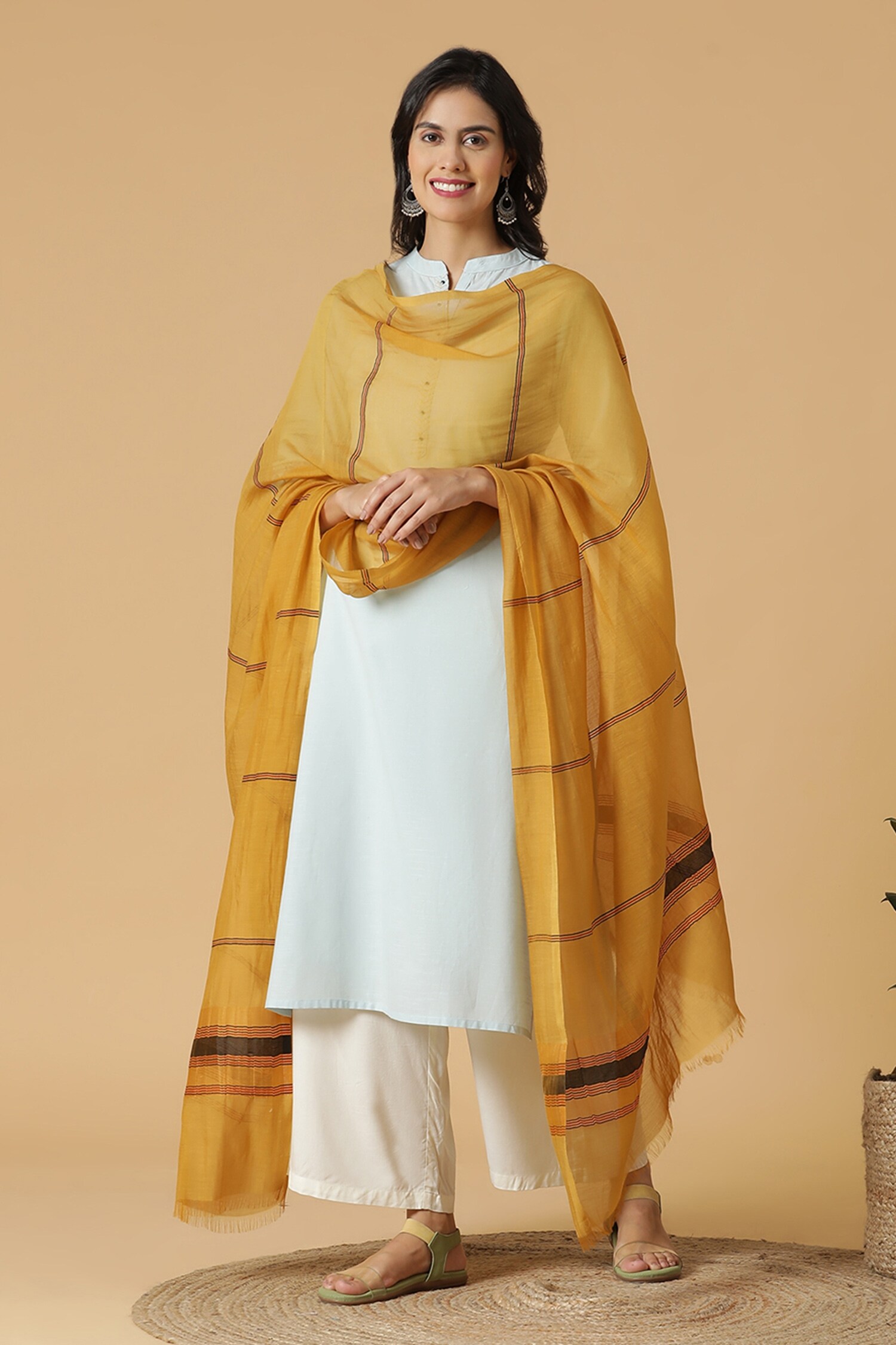 Buy Shingora Yellow Silk Embroidered Dupatta Online | Aza Fashions