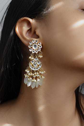Buy Phiroza Alvino Kundan Embellished Chandbali Earrings Online | Aza ...
