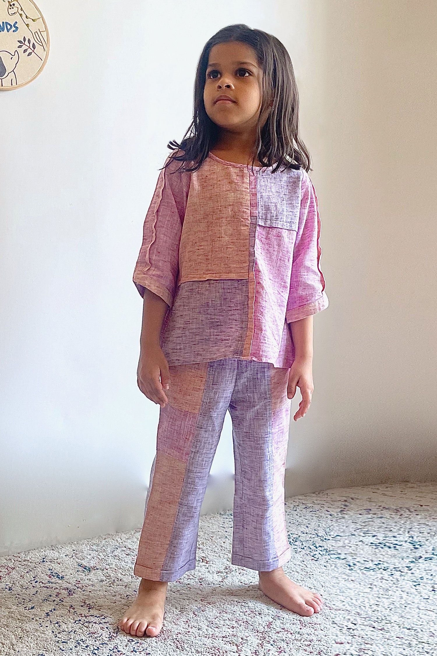 Buy Multi Color Handloom Cotton Plain Top And Patch Pocket Pant Set For ...