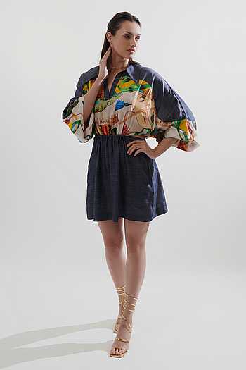 Buy Red Silk Printed Abstract Shirt Collar Maggi Dress For Women by Cin ...