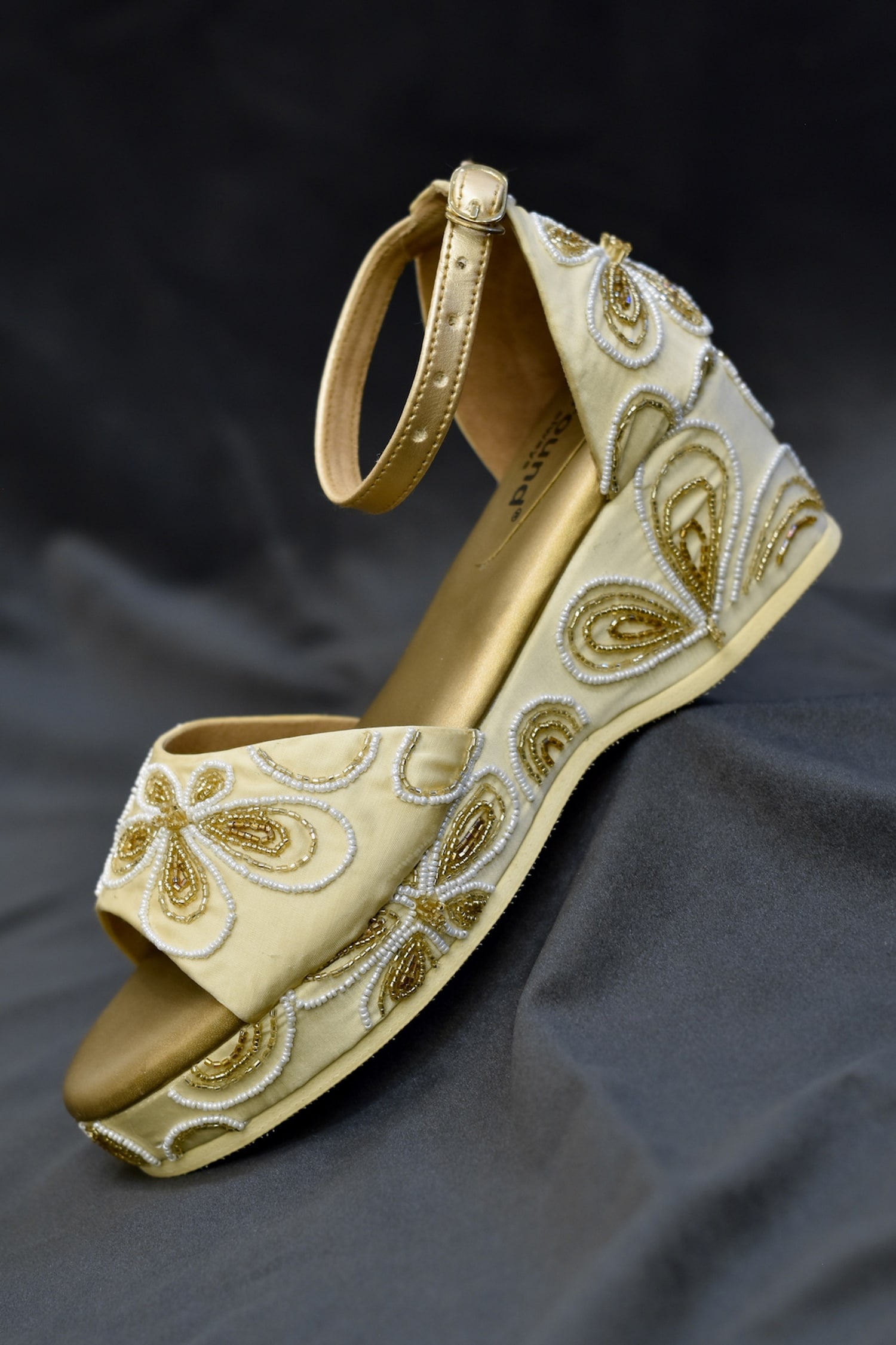 Buy Around Always Gold Poly Silk Isabelle Embroidered Wedges Online ...