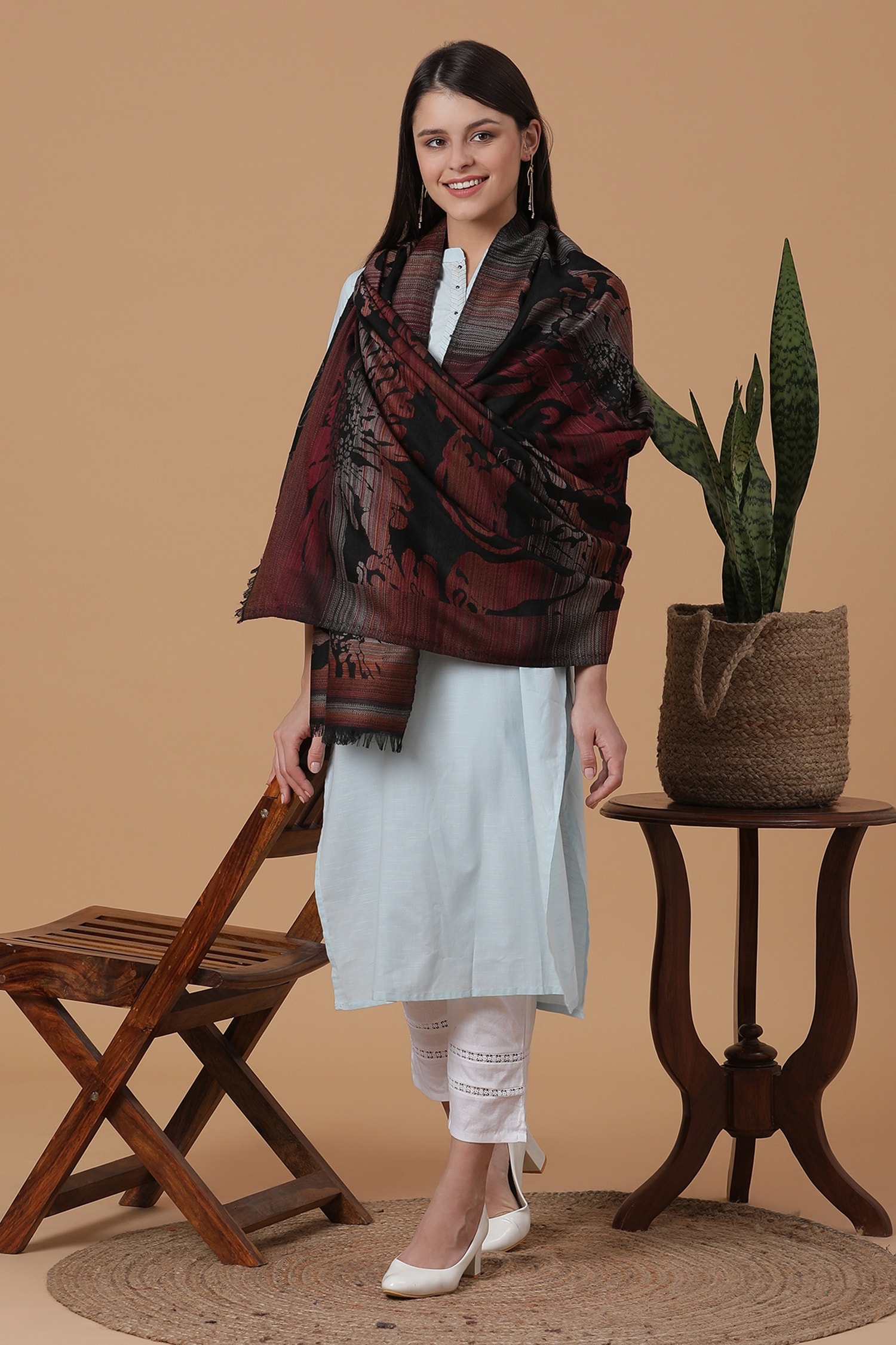 Buy Black Woven Shaded Wool Shawl by SHINGORA Online at Aza Fashions.