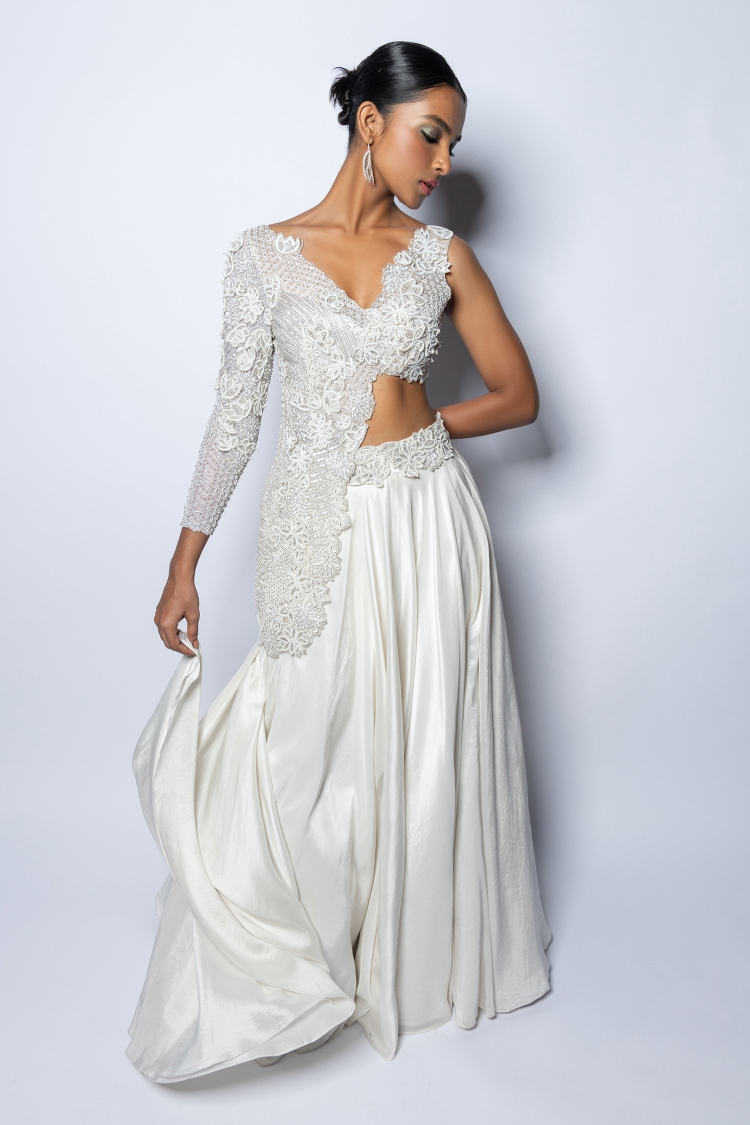 Buy Disha Patil Ivory Hand Embroidered Jacket Blouse And Lehenga Set ...