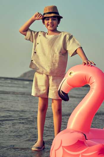 Buy Little Luxury Beige Side Button Placket Shirt For Boys Online | Aza ...