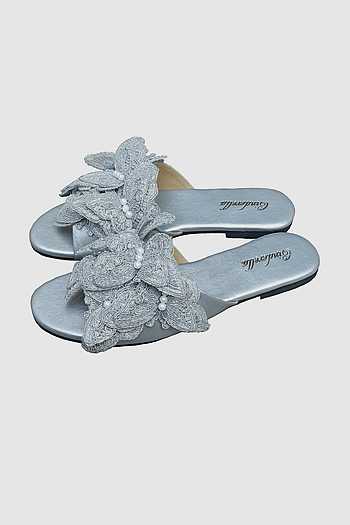 Buy Grey 3d Butterfly Cord And Pearl Applique Work Titli Shining Flats ...