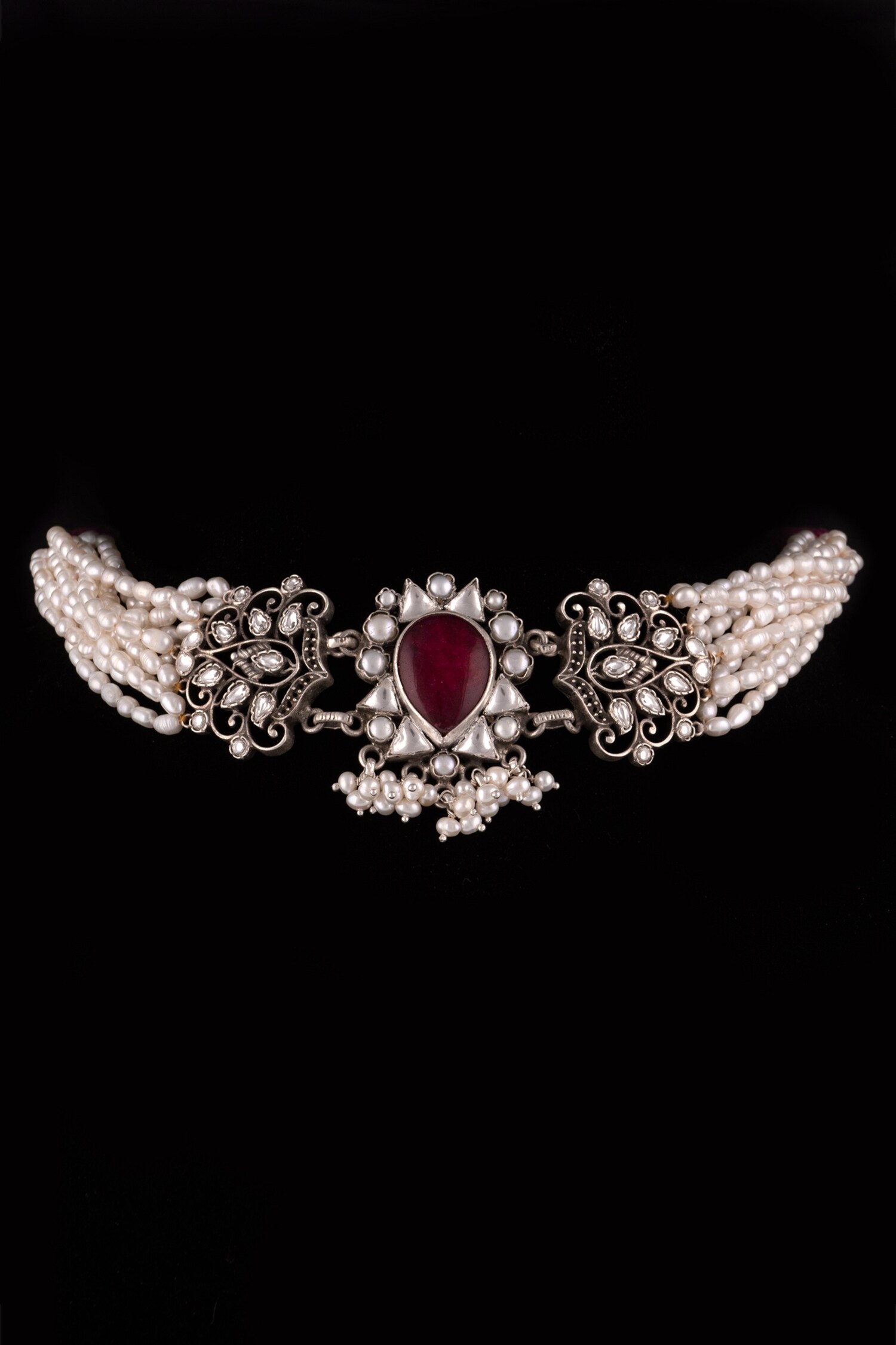 Buy Maroon Pearls And Stone Tribal Embellished Choker by Neeta Boochra ...