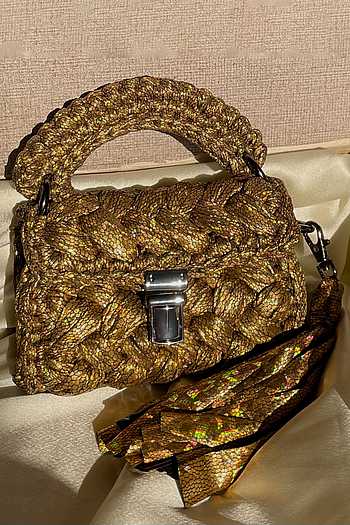 Buy Gold Snake Pattern Metallic Sling Bag by BIJIT Online at Aza Fashions.