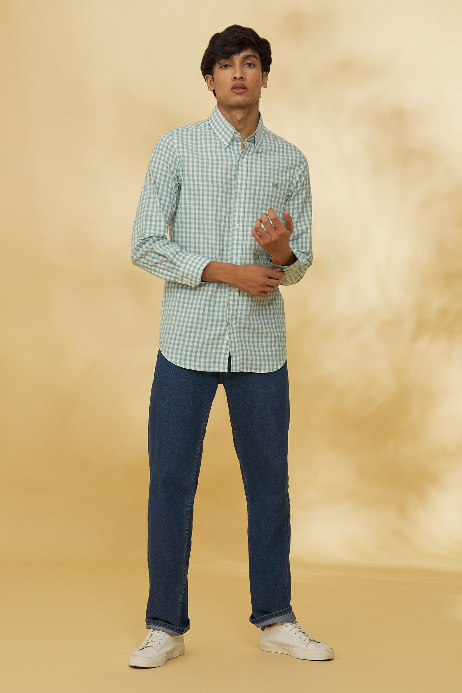 Buy The Men's Kompany Green Cotton Checkered Print Shirt Online | Aza ...