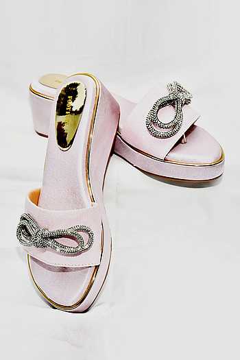 Buy Foot Fuel Pink Suede Mini Love Strap Embellished Wedges Online ...