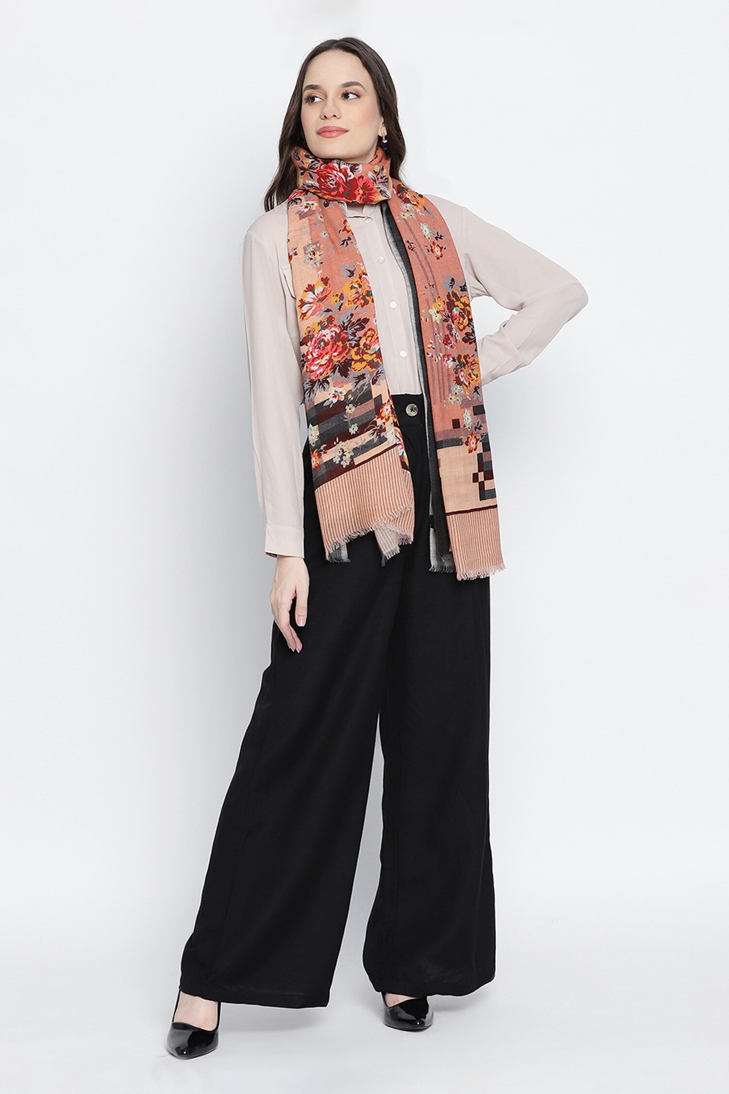 Buy Peach Printed Vintage Floral Stole by SHINGORA Online at Aza Fashions.
