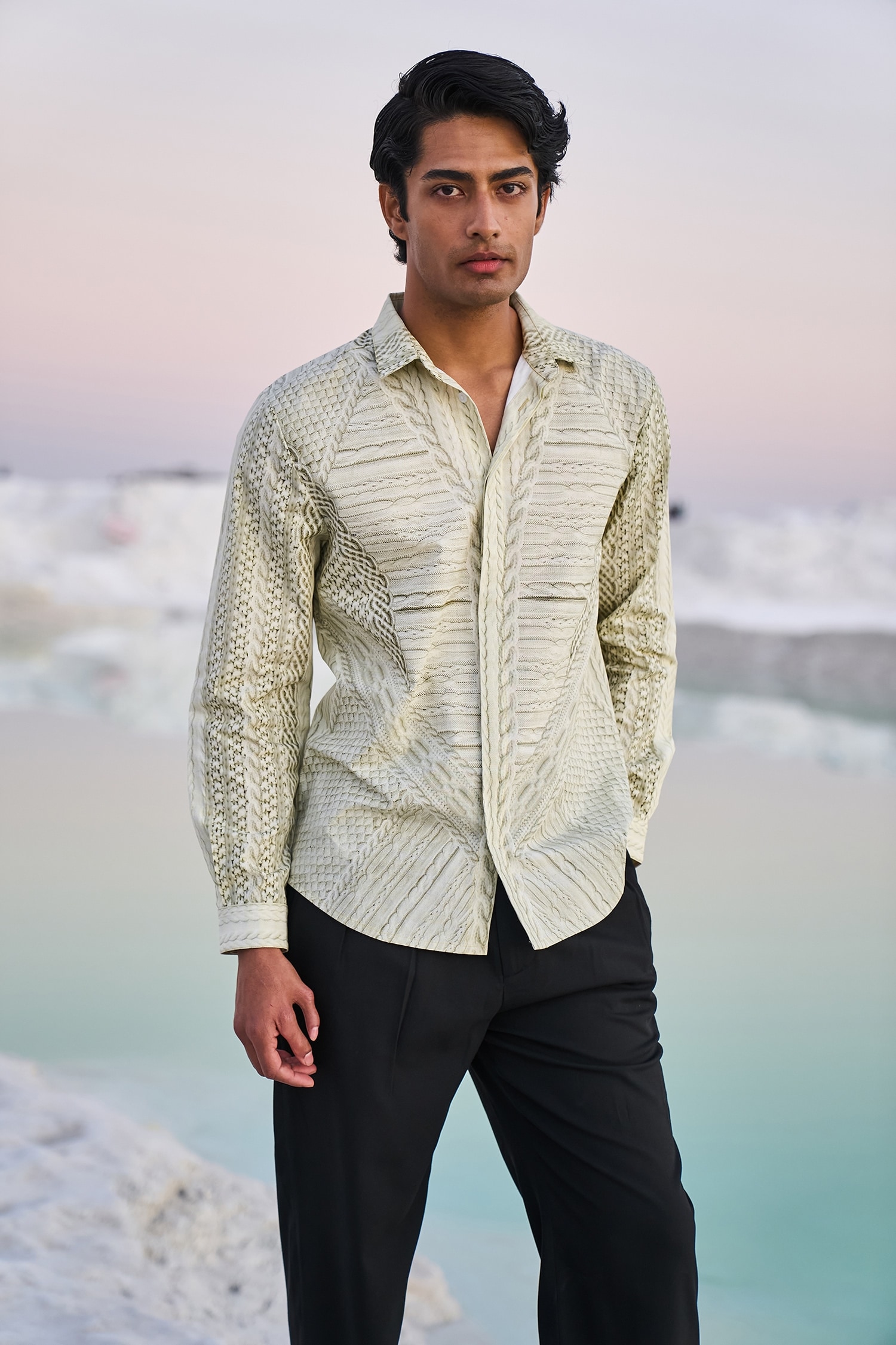 Buy Multi Color 100% Organic Cotton Print Cable Knit Shirt For Men by ...