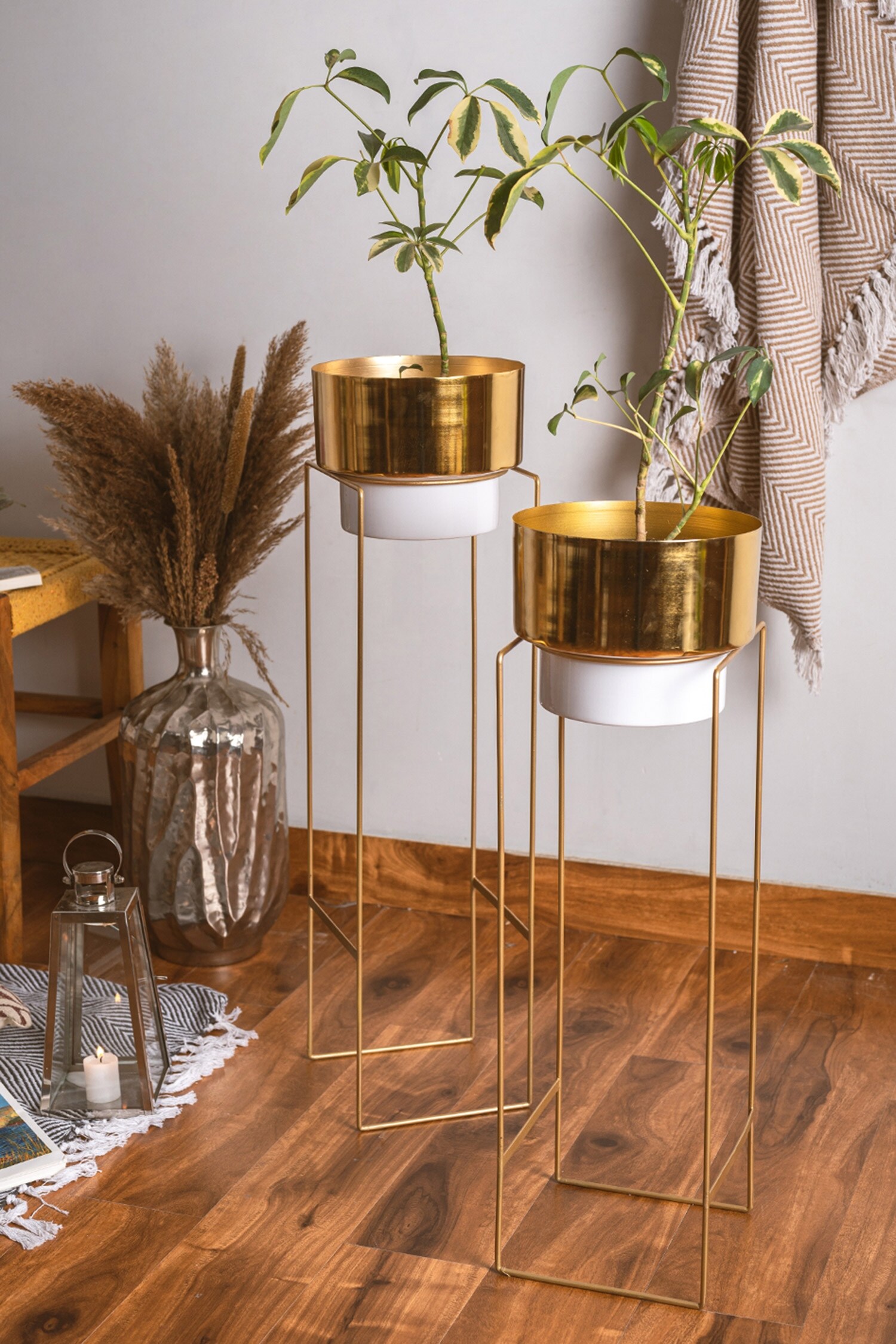 Kaksh Studio Gold Iron And Aluminium Dual Tone Planter Set Of 2