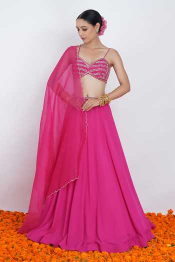 Buy Rashi Jain Pink Viscose Georgette Rani Embroidered Blouse Lehenga ...