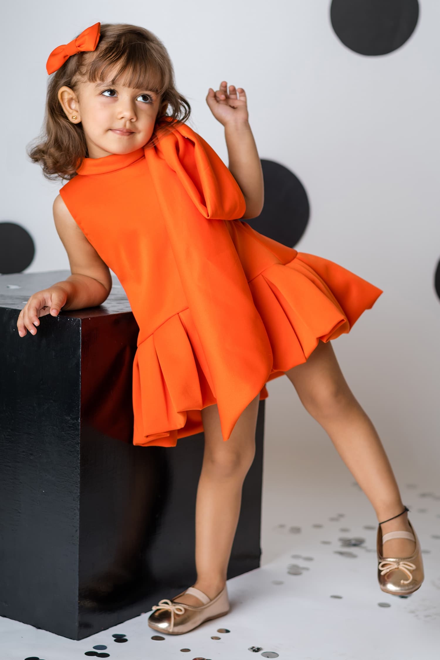 Buy Ba Ba Baby clothing co Orange Box-pleated Hem Dress For Girls ...