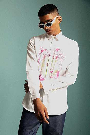 Buy White Cotton Screen Crowd Shirt For Men by Sahil Aneja Online at ...