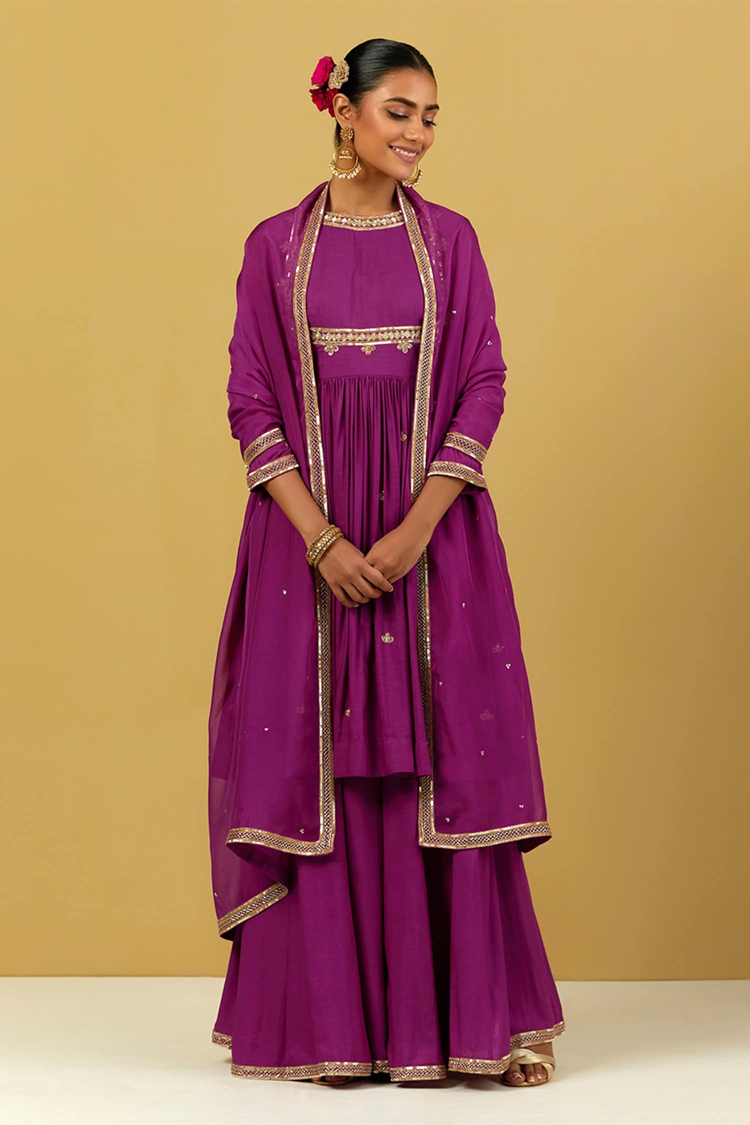 Buy Purple Tissue Hand Embroidered Checkered Pattern Dupatta For Women ...