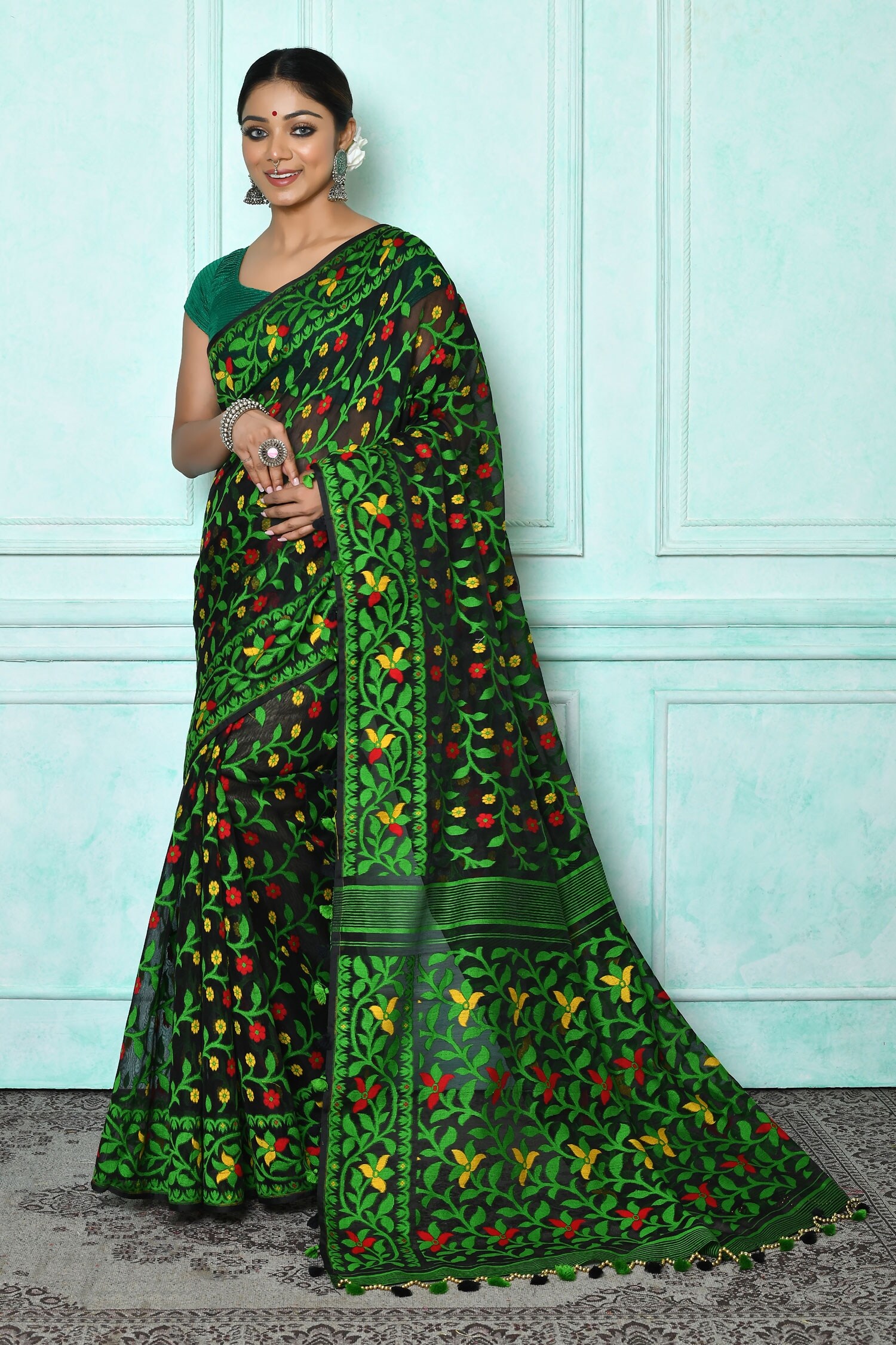 Buy Samyukta Singhania Multi Color Silk Cotton Flower Jamdani Pattern ...