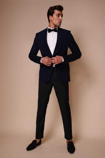 Buy Blue Tuxedo- Viscose Polyester Trousers And Shirt: Shawl Lapel ...