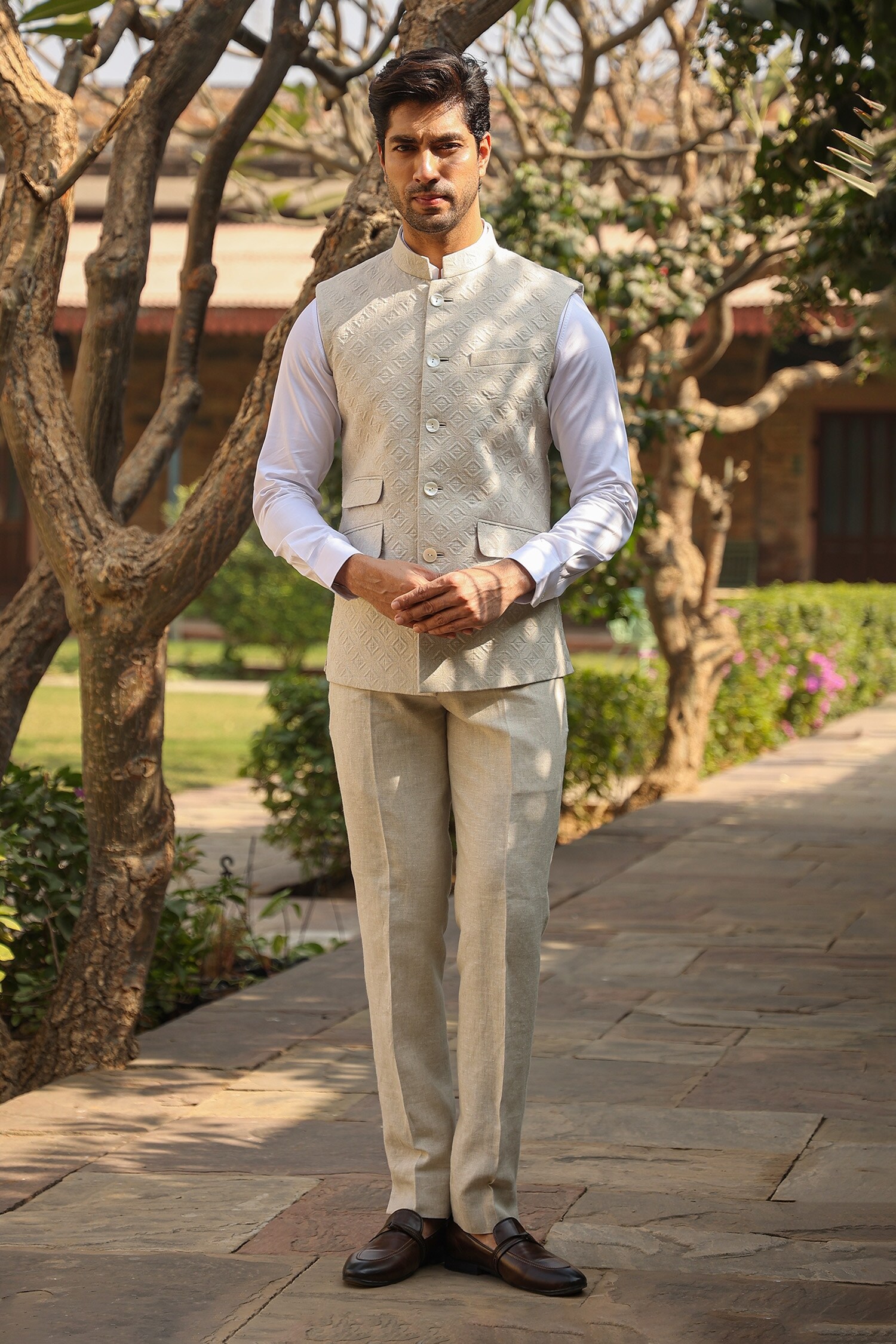 Buy Raw & Rustic by Niti Bothra Beige Lea Quilted Checkered Bundi ...