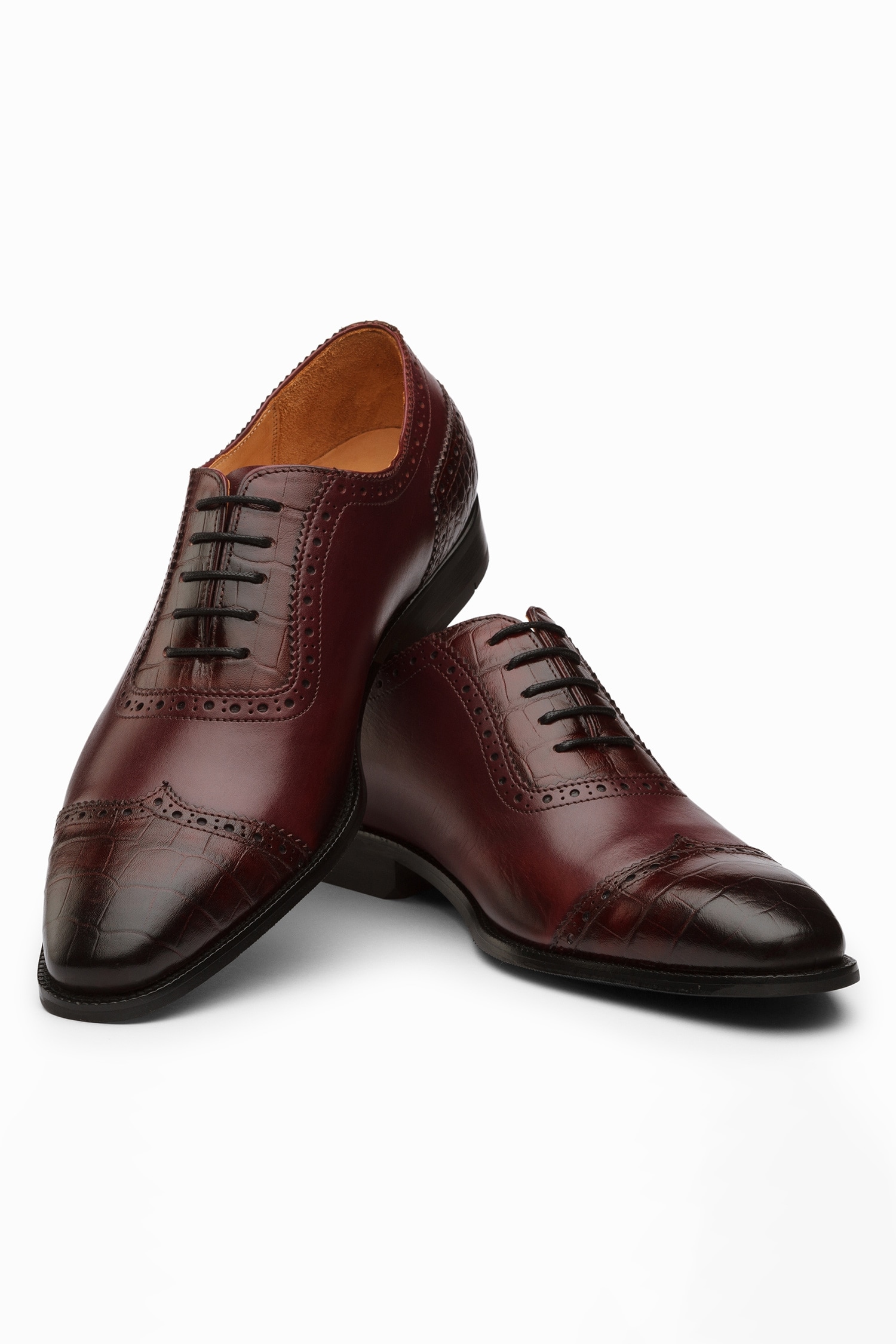 Buy dapper Shoes Maroon Leather Cap Toe Oxford Shoes Online | Aza Fashions