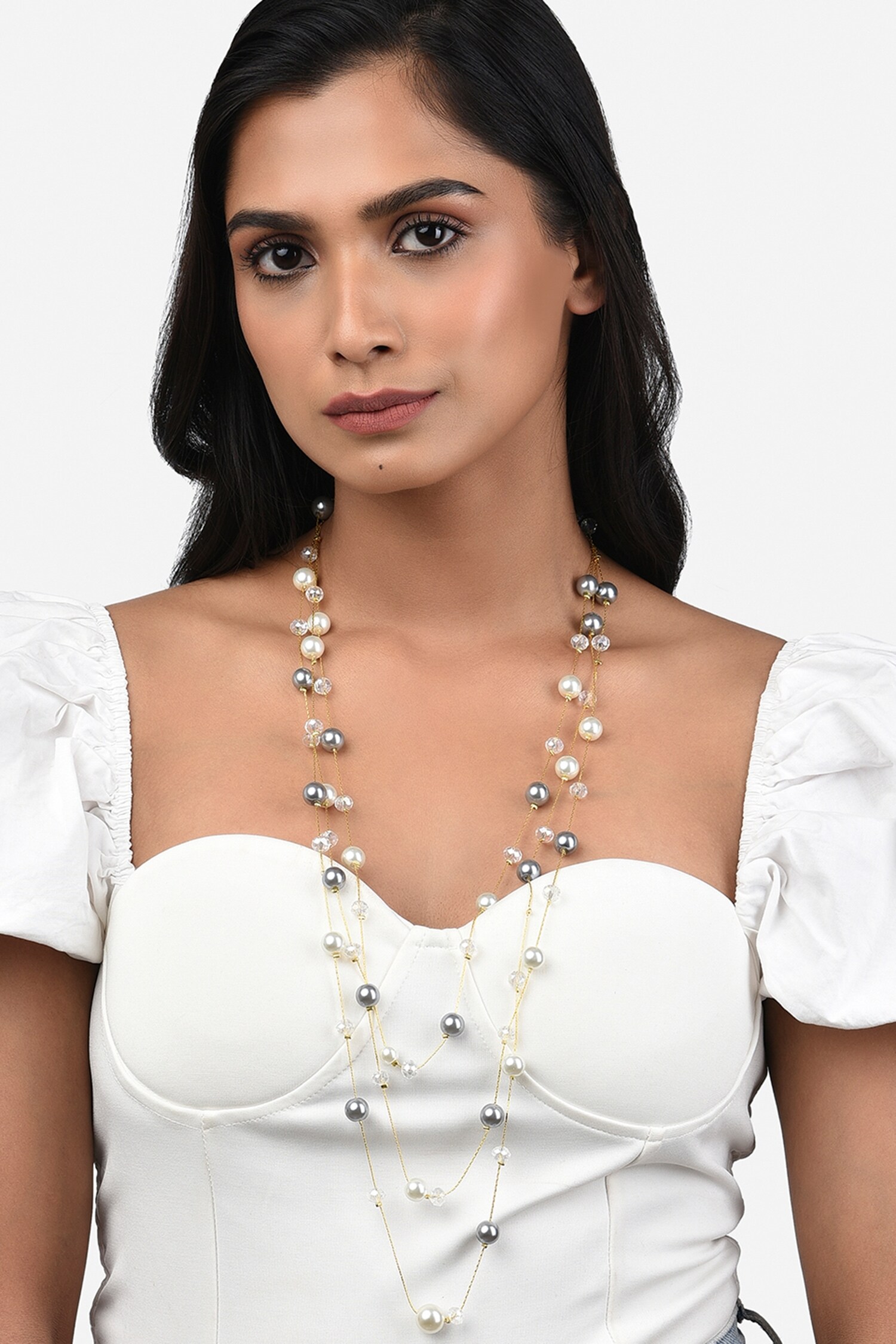 Buy White Pearls Triple Layered Necklace by Ahaanya Online at Aza Fashions.