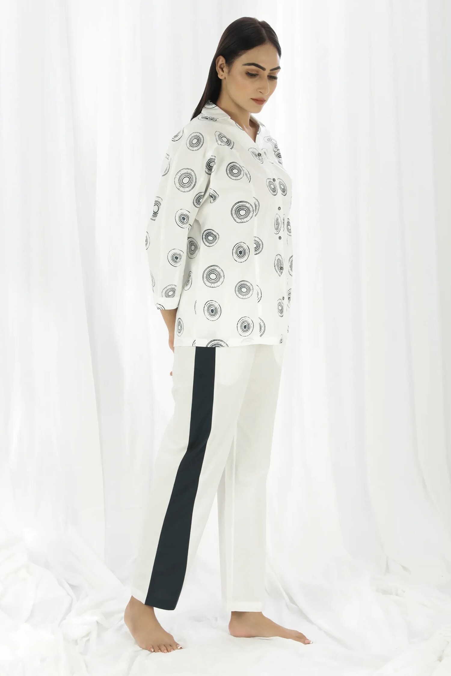 Buy KHAT White Poplin Cotton Circular Print Shirt And Pant Set Online ...