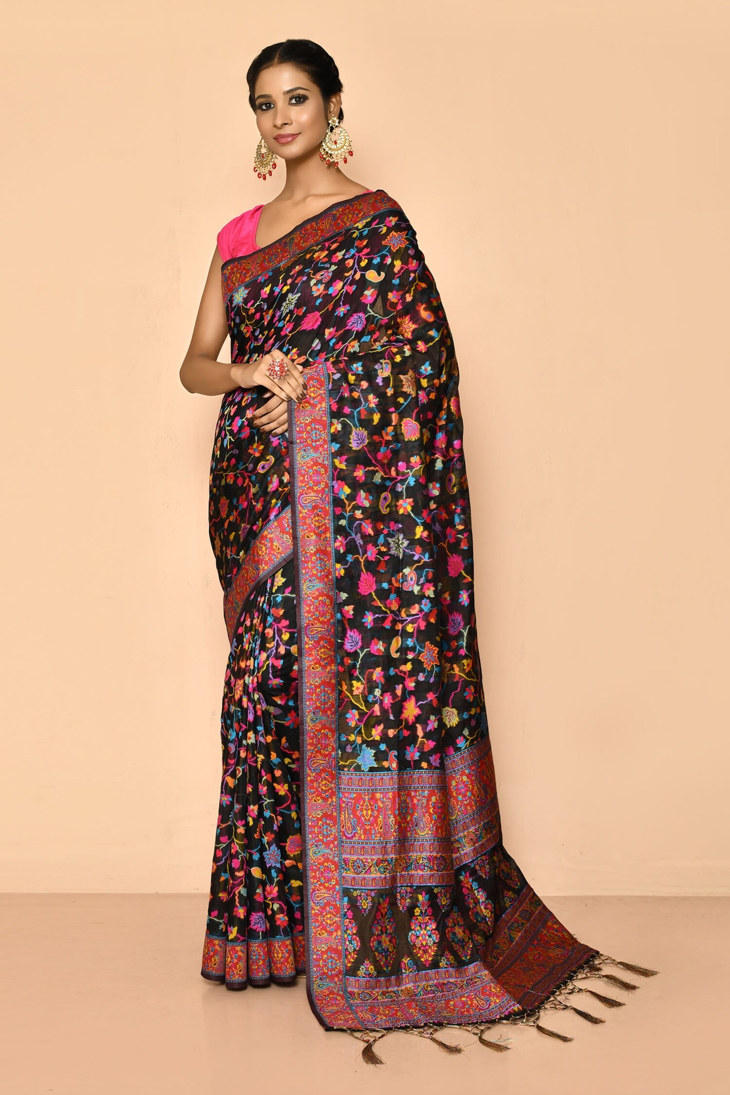 Buy Black Cotton Embroidered Floral Pattern Saree For Women by Naintara ...