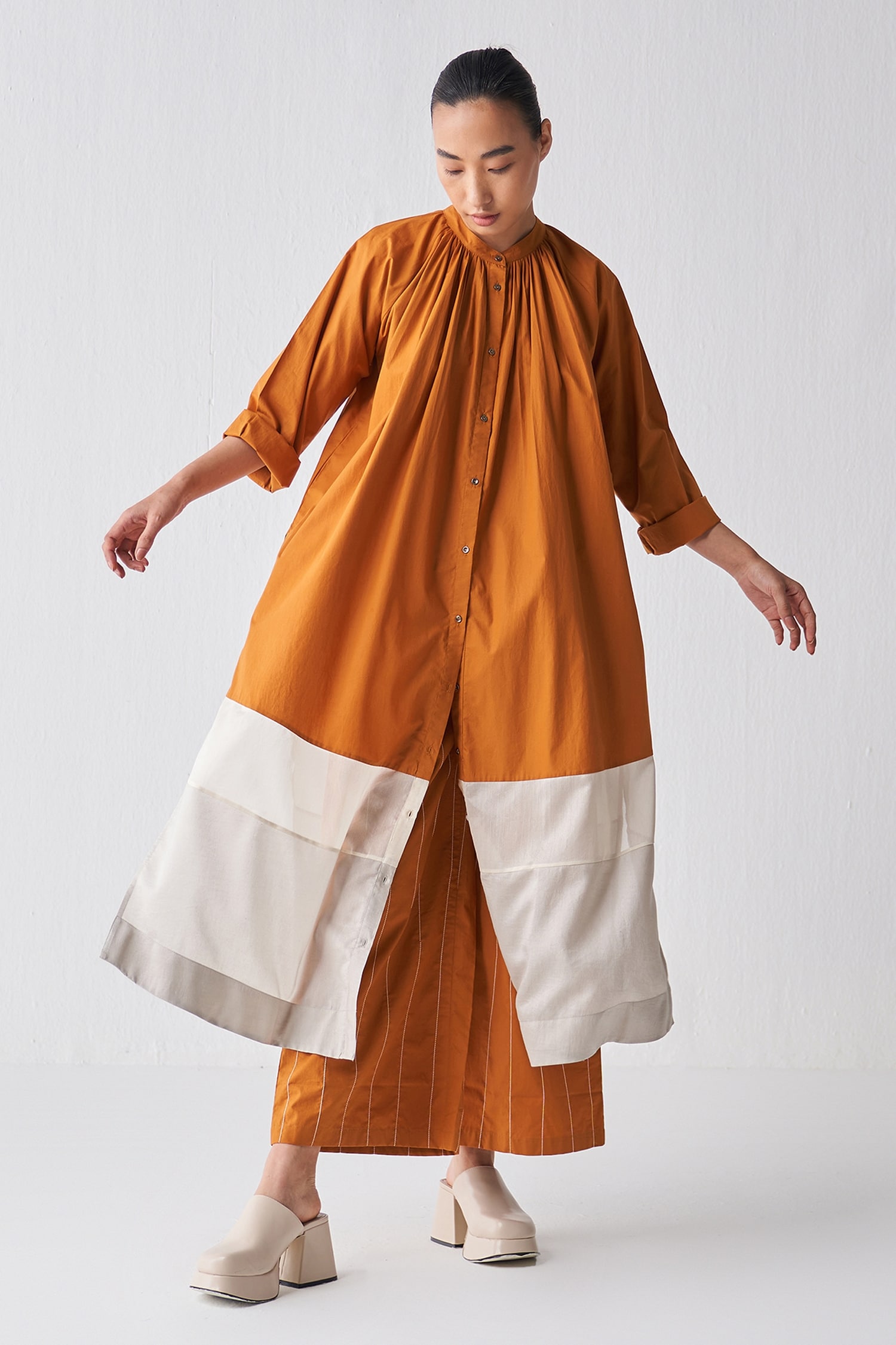 Buy Three Orange Poplin Embroidered Broad Bottom Pant Online | Aza Fashions