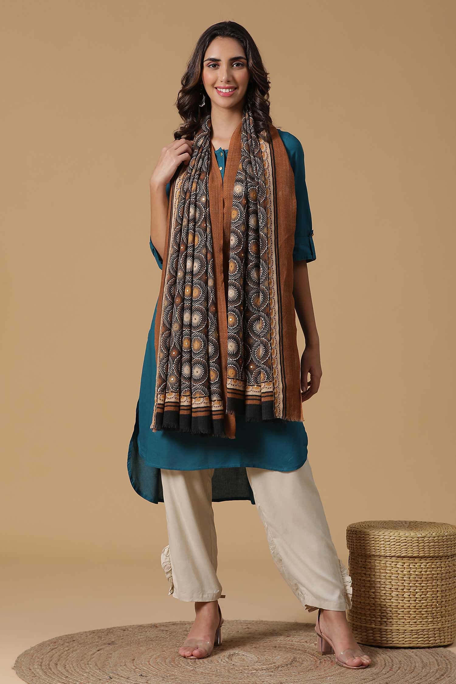 Buy Shingora Pure Wool Sequin Embroidered Shawl Online | Aza Fashions