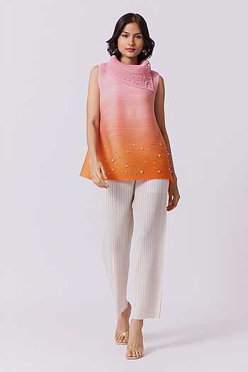 Buy Scarlet Sage Pink Polyester Hazel Ombre Pearl Work Top Online | Aza ...