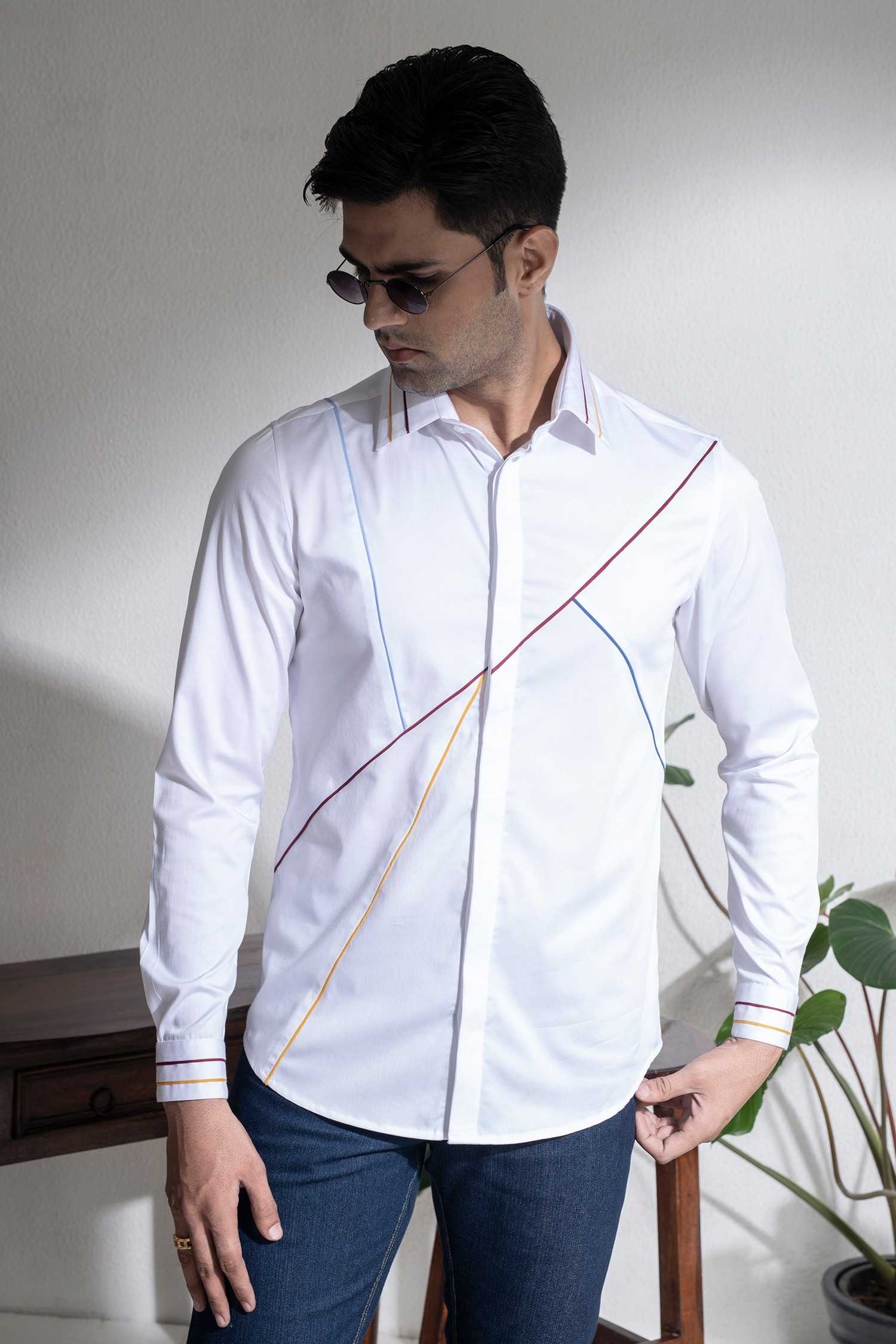 Buy White 100% Cotton Pipeline Shirt For Men by Abkasa Online at Aza ...
