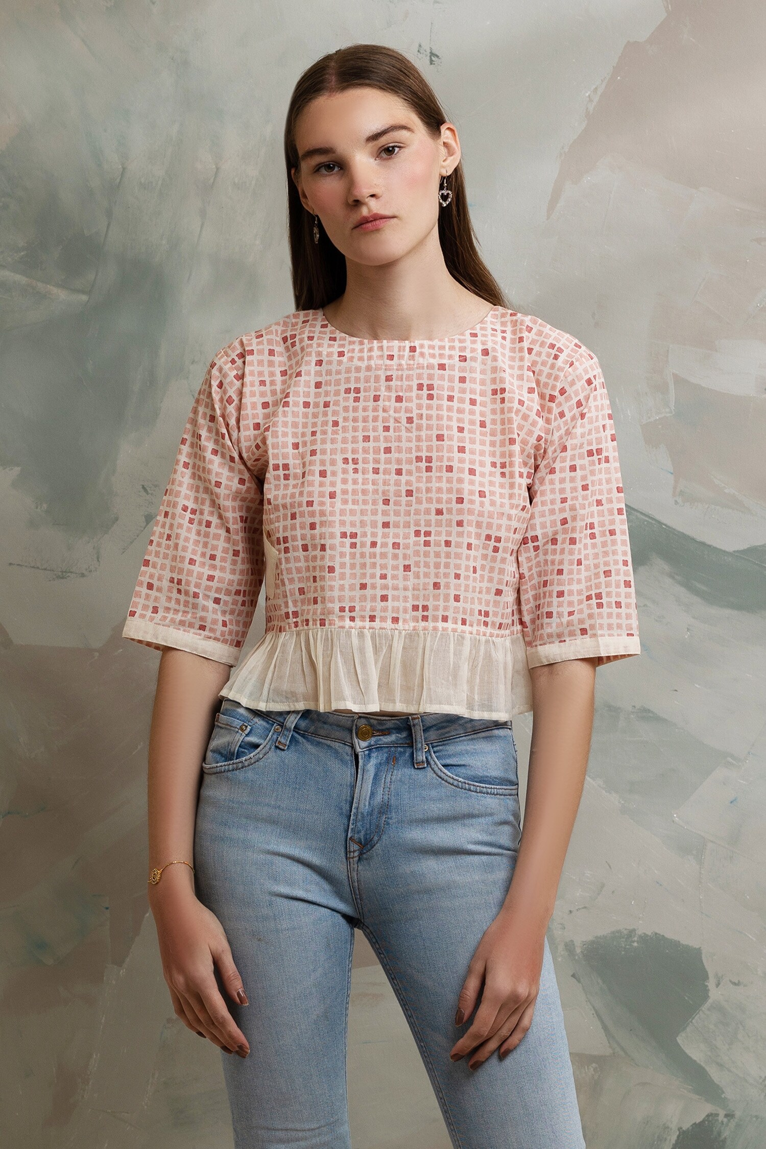 Buy Pink Cotton Printed Geometric Round Crop Top For Women by Silkwaves ...