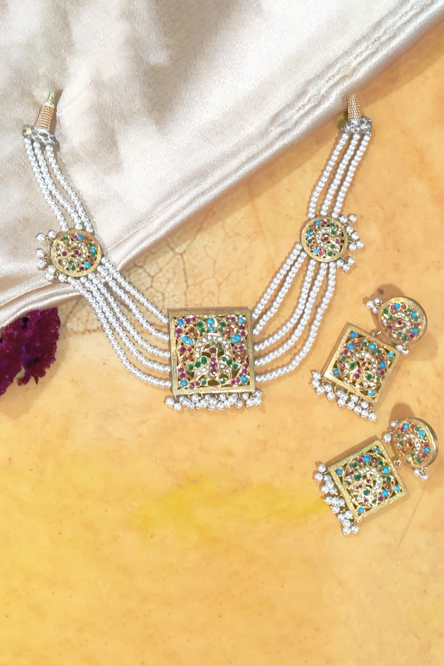 Buy Gold Plated Stones Multi Beaded String Necklace Set by Devanshi ...