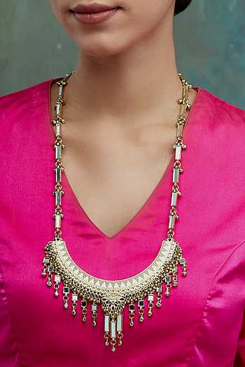 Buy House Of Tuhina Mirror Studded Half Moon Long Neckstring Online ...