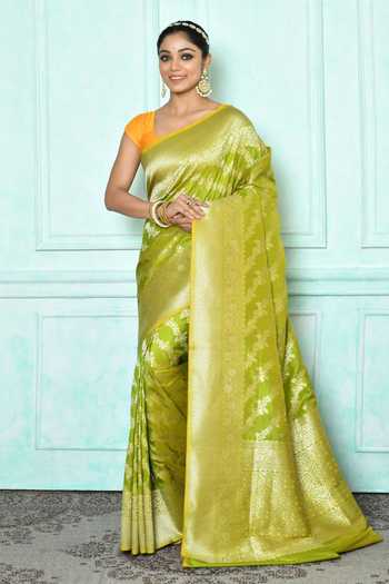 Buy Pinki Sinha Green Handwoven Banarasi Silk Saree Online | Aza Fashions
