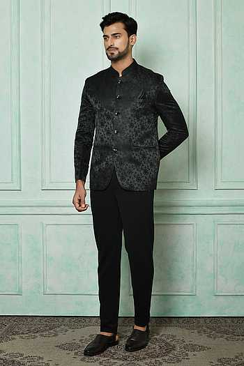 Buy Arihant Rai Sinha Green Jacquard Floret Pattern Jodhpuri And Pant ...