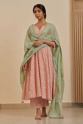 Buy Peach Meera Floral Pattern Anarkali Set For Women by Label Mansi ...