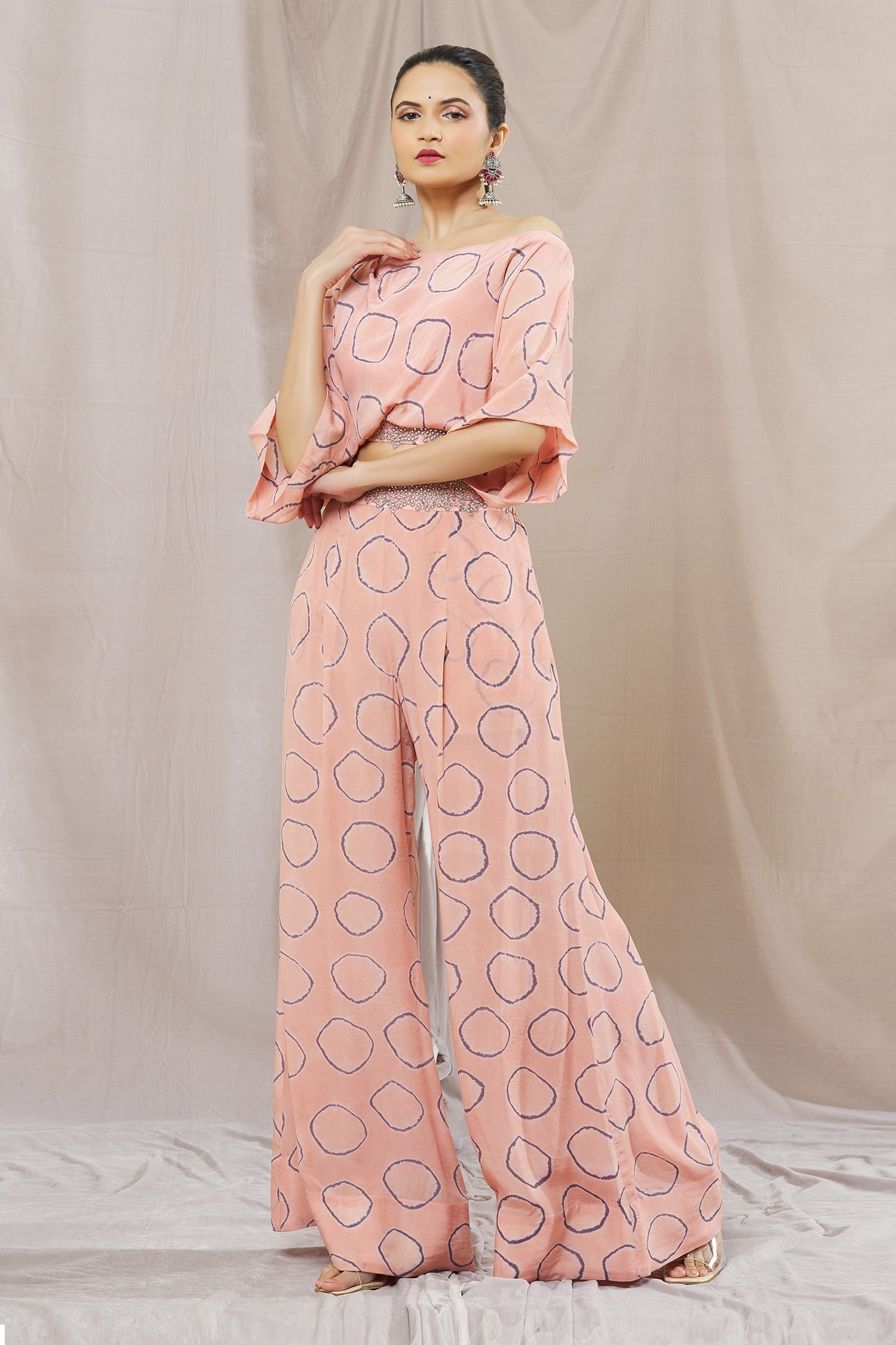 Buy Nupur Kanoi Pink Crepe Abstract Sphere Print Top And Pant Set ...