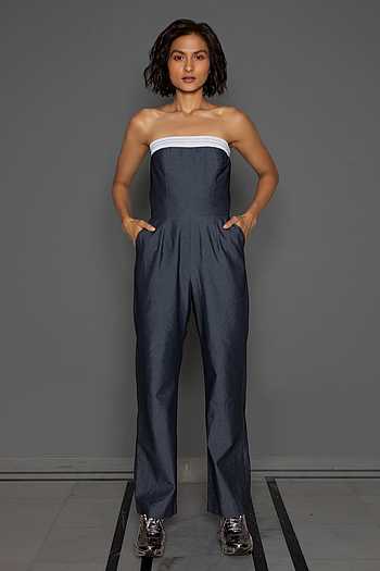Buy Grey Denim Straight Tube Jumpsuit For Women by Redefine Online at ...