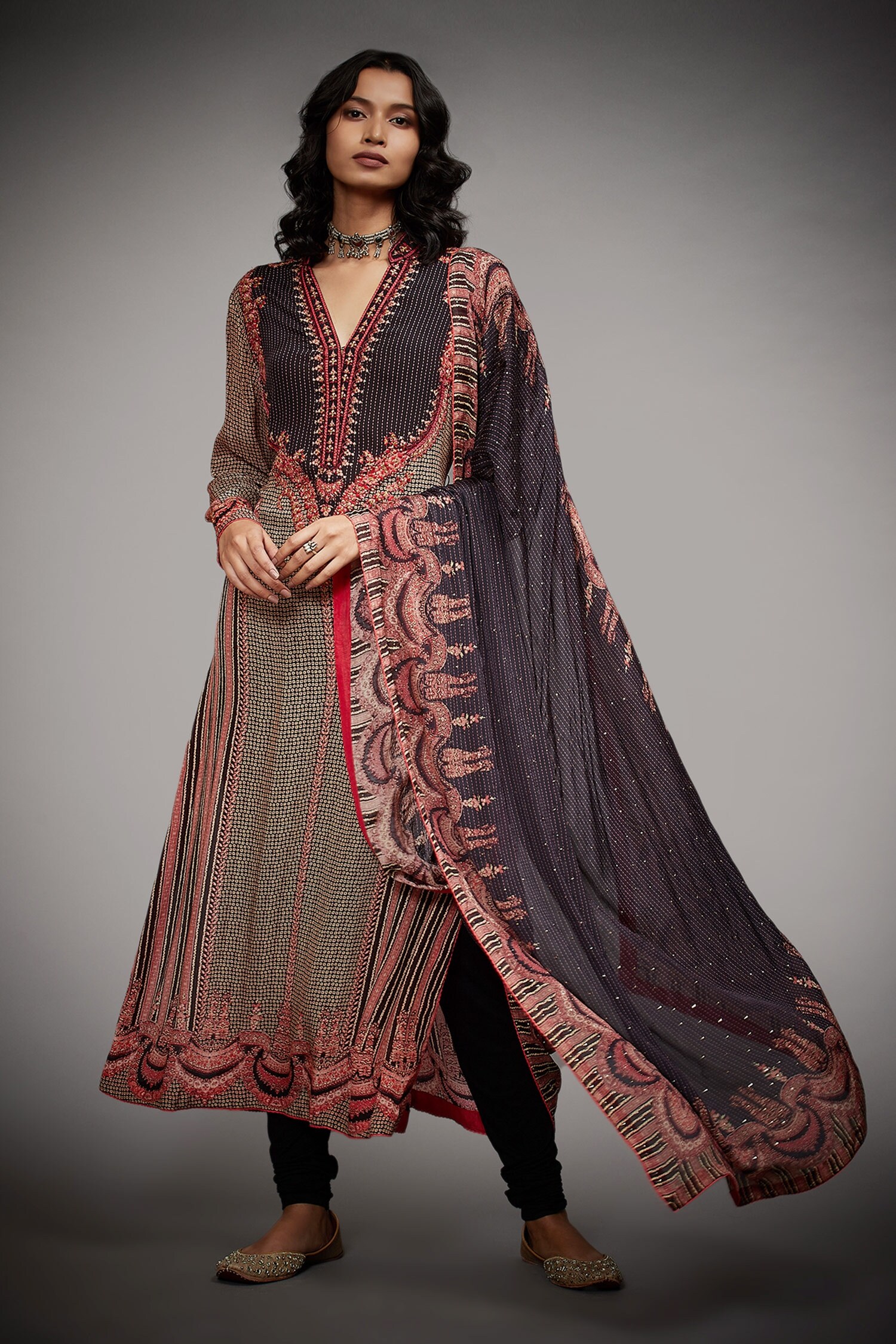 Buy Black Kurta - Rayon Crepe Printed Jamawar Malisha Embroidered Set ...