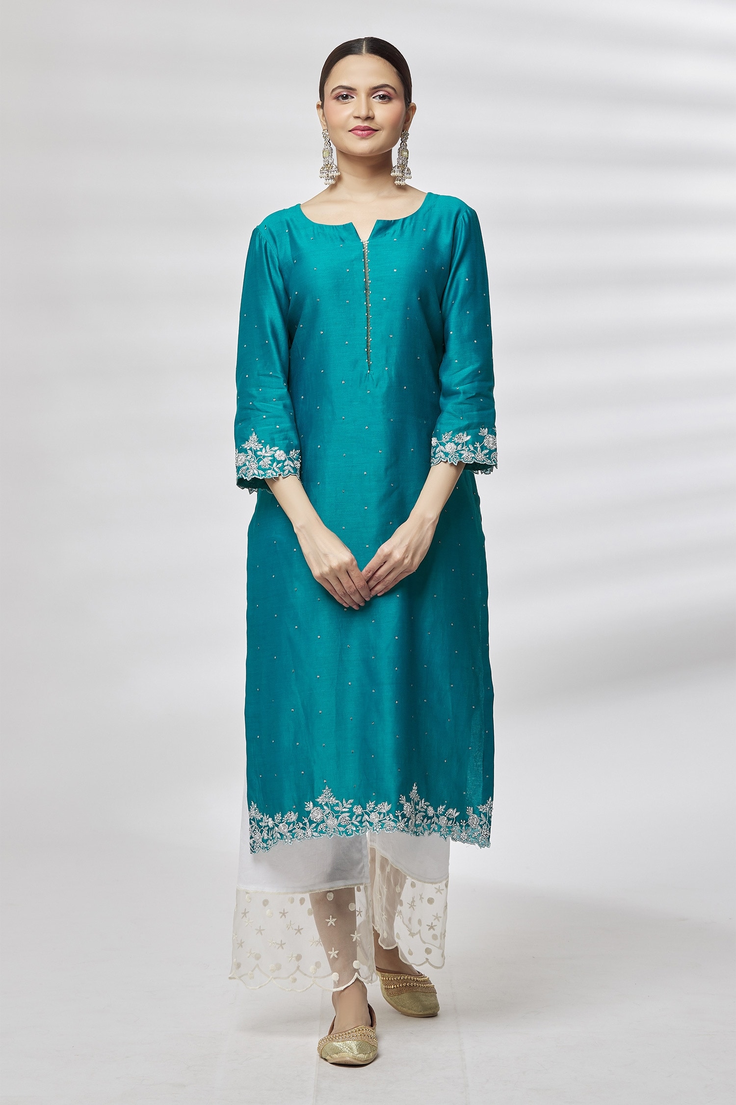 Buy Kasturi Tikmani Blue Chanderi Floral Pattern Kurta Online | Aza ...