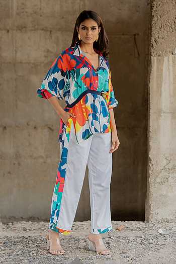 Buy Pooja-Keyur Blue Paradise Print Shirt With Pant Online | Aza Fashions