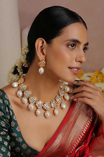 Buy Swabhimann Jewellery Pearl Drop Necklace Jewellery Set Online | Aza ...