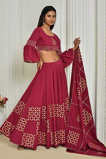 Buy Purple Hand Block Print Lehenga Choli Set For Women by Samyukta ...