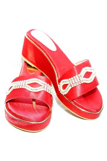 Buy Foot Fuel Red Suede Calla Stone Embellished Wedges Online | Aza ...