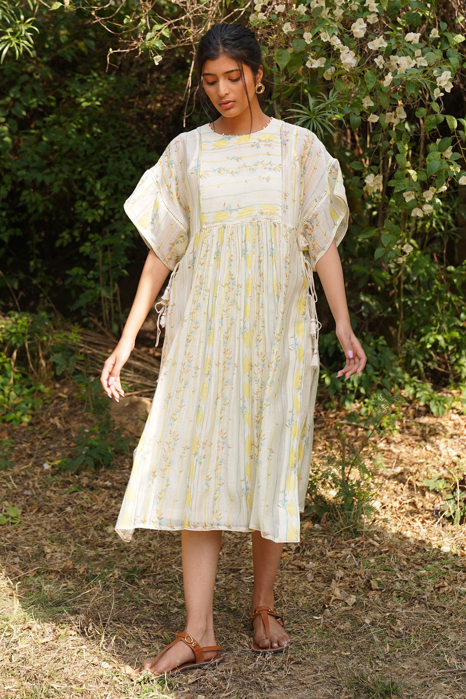 Buy Off White Handwoven Cotton Silk Hand Painted Kantha And Pleated ...