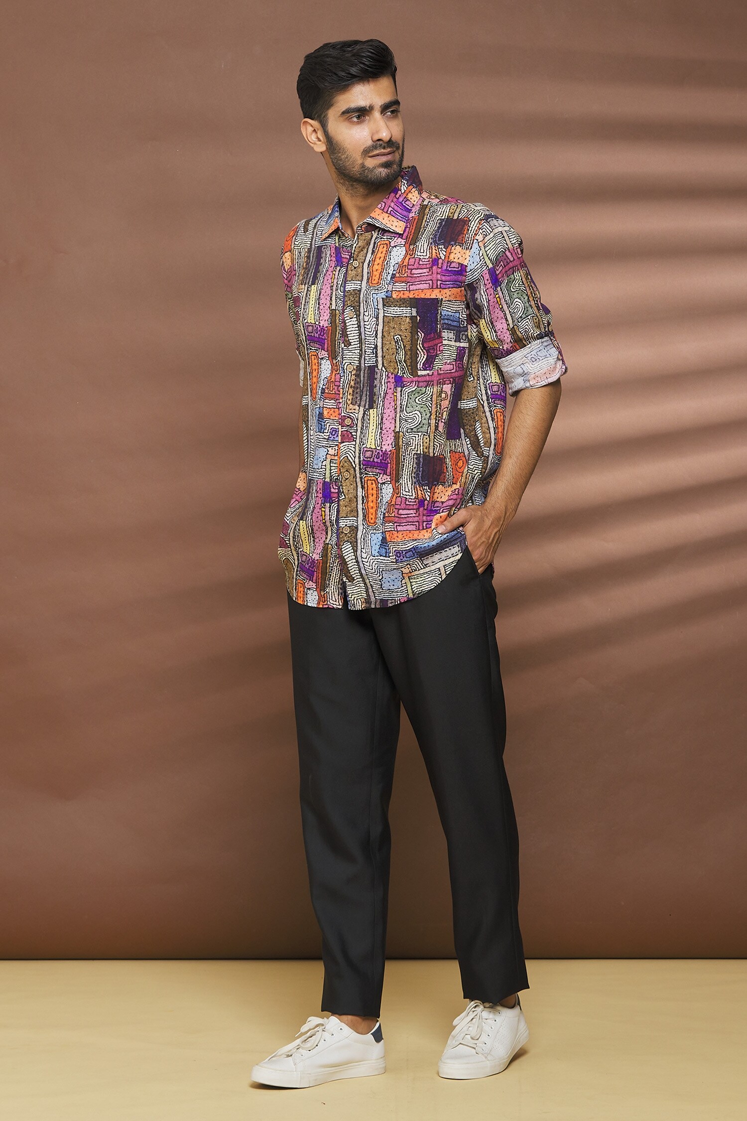 Buy Linen Bloom Multi Color Linen Tokyo Print Shirt Online | Aza Fashions