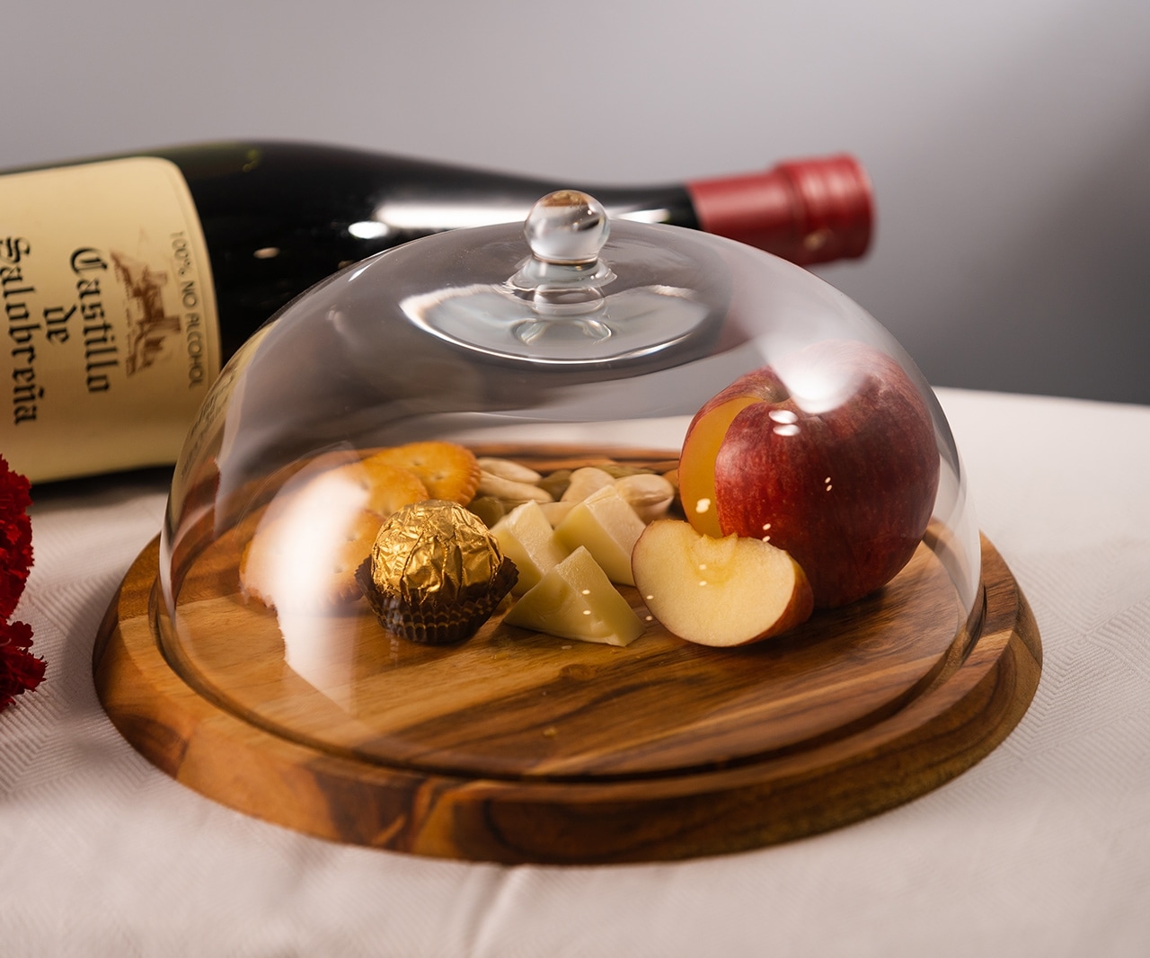Buy S.G. Home Flat Wooden Cheese Platter With Glass Dome Online | Aza ...